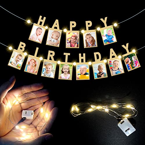 Happy Birthday photo Banner, Golden Birthday banner for Kids and Adults , 39.4 Foot Copper Wire Lamp Birthday Banner String Birthday Party Decoration for Boys and Girls Birthday Party Occasion Birthday Banner photo frames