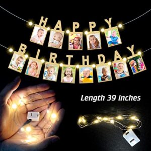 Happy Birthday photo Banner, Golden Birthday banner for Kids and Adults , 39.4 Foot Copper Wire Lamp Birthday Banner String Birthday Party Decoration for Boys and Girls Birthday Party Occasion Birthday Banner photo frames