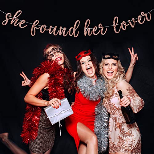 She Found Her Lover Banner, Bachelorette Bridal Shower Party Decorations Supplies, Engagement Hen Party Hanging Bunting Sign, Pre-strung, Photo Props, Rose Gold Glitter