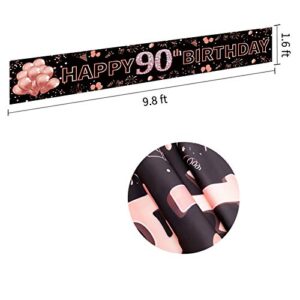 Pimvimcim 90th Birthday Banner Decorations for Women, Large Happy 90 Years Old Birthday Supplies, 90 Years Old Birthday Photo Booth Sign Backdrop(Rose Gold, 9.8x1.6ft)