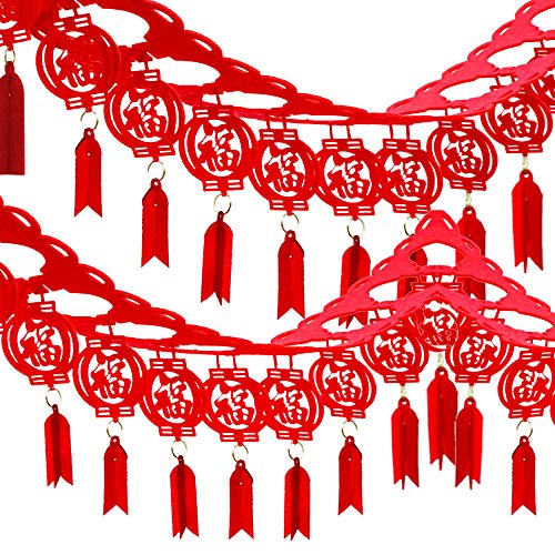 8 Pack 26.2' Long Chinese New Year Garland Good Luck Garland Chinese Spring Felt String Garland - Lunar Chinese New Year 2023 Party Decorations Festival Supplies Decorative Chinese Red Hanging Garland