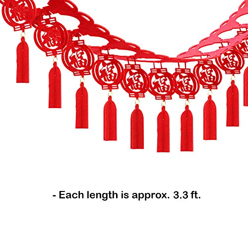 8 Pack 26.2' Long Chinese New Year Garland Good Luck Garland Chinese Spring Felt String Garland - Lunar Chinese New Year 2023 Party Decorations Festival Supplies Decorative Chinese Red Hanging Garland