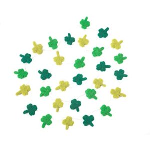 Glaciart One St. Patrick's Day Felt Clover Garland - Pre-Assembled Shamrocks, Clover Irish Party Decoration - Pompom Party Decor - 100% Natural Wool Hand-Made Clovers with Cotton String - 7 Feet