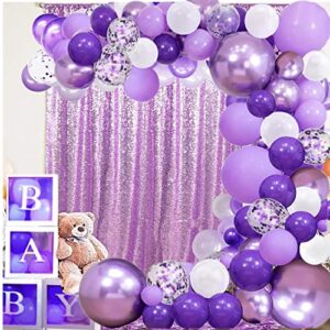 Purple Balloon Arch Garland Kit, Purple White Confetti Balloons Arch Garland For Festival Picnic Family Engagement, Wedding, Birthday Party, Gold Theme Anniversary Celebration Decoration