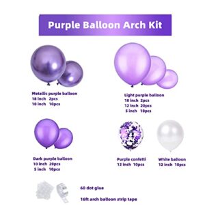 Purple Balloon Arch Garland Kit, Purple White Confetti Balloons Arch Garland For Festival Picnic Family Engagement, Wedding, Birthday Party, Gold Theme Anniversary Celebration Decoration