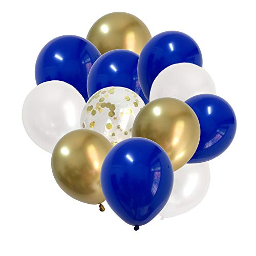 Royal Blue Chrome Gold Balloons - 50Pieces Latex Balloons White Gold Blue confetti for Birthday Wedding Engagement Graduation Anniversary Party Decorations and Supplies