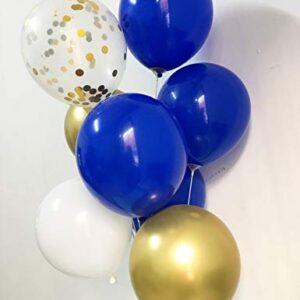 Royal Blue Chrome Gold Balloons - 50Pieces Latex Balloons White Gold Blue confetti for Birthday Wedding Engagement Graduation Anniversary Party Decorations and Supplies