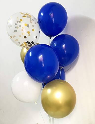 Royal Blue Chrome Gold Balloons - 50Pieces Latex Balloons White Gold Blue confetti for Birthday Wedding Engagement Graduation Anniversary Party Decorations and Supplies