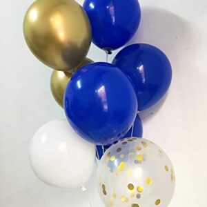 Royal Blue Chrome Gold Balloons - 50Pieces Latex Balloons White Gold Blue confetti for Birthday Wedding Engagement Graduation Anniversary Party Decorations and Supplies