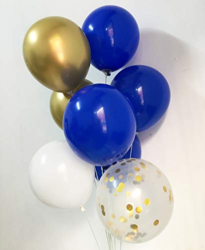 Royal Blue Chrome Gold Balloons - 50Pieces Latex Balloons White Gold Blue confetti for Birthday Wedding Engagement Graduation Anniversary Party Decorations and Supplies