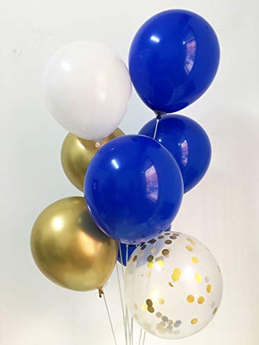 Royal Blue Chrome Gold Balloons - 50Pieces Latex Balloons White Gold Blue confetti for Birthday Wedding Engagement Graduation Anniversary Party Decorations and Supplies