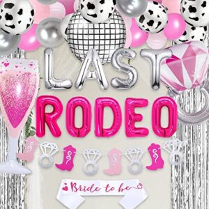 Nashville Cowgirl Last Rodeo Bachelorette Party Bridal Shower Backdrop Decorations,Hot Pink Last Hoedown Garland,Fushia Western Wedding Balloons Arch, Last Ride Let's Go Girl Disco Silver Foil Curtain