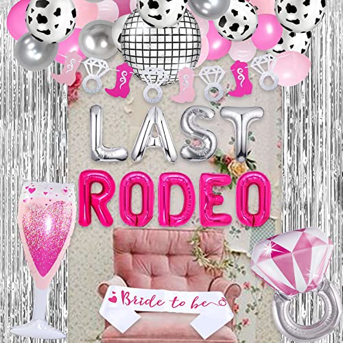 Nashville Cowgirl Last Rodeo Bachelorette Party Bridal Shower Backdrop Decorations,Hot Pink Last Hoedown Garland,Fushia Western Wedding Balloons Arch, Last Ride Let's Go Girl Disco Silver Foil Curtain