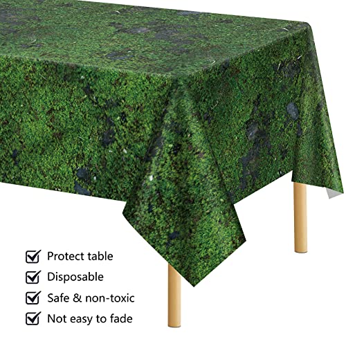 durony 2 Pieces Green Moss Pattern Plastic Tablecloth Green Leaves Tablecloth Waterproof Party Table Cover for Plants Nature Themed Party Table Decor, 108 x 54 Inch