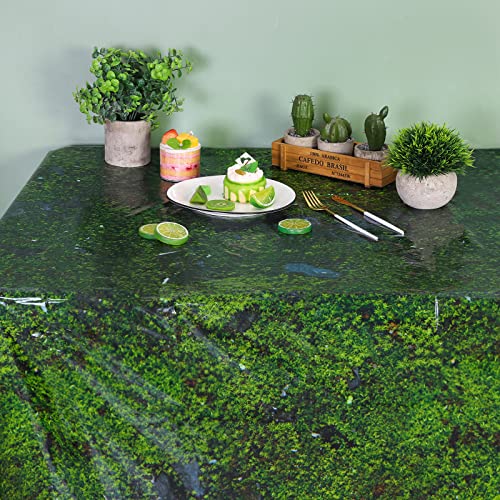 durony 2 Pieces Green Moss Pattern Plastic Tablecloth Green Leaves Tablecloth Waterproof Party Table Cover for Plants Nature Themed Party Table Decor, 108 x 54 Inch