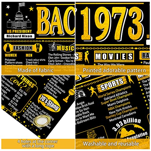 Large 50th Birthday Decorations Back in 1973 Banner Backdrop for Men Women, Black Gold Happy 50 Birthday Sign Party Supplies, Fifty Birthday Poster Photo Booth Props Background Decor