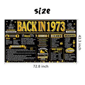 Large 50th Birthday Decorations Back in 1973 Banner Backdrop for Men Women, Black Gold Happy 50 Birthday Sign Party Supplies, Fifty Birthday Poster Photo Booth Props Background Decor