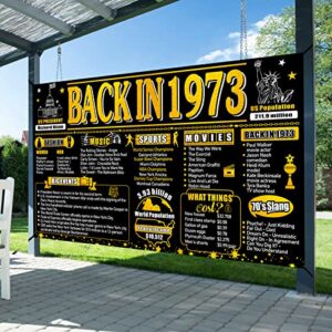 Large 50th Birthday Decorations Back in 1973 Banner Backdrop for Men Women, Black Gold Happy 50 Birthday Sign Party Supplies, Fifty Birthday Poster Photo Booth Props Background Decor