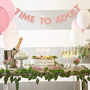 18th Birthday Time to Adult Banner Happy 18th Birthday Party Decorations, Glitter 18 Years Party Supplies Sign for Girls Boys (Rose Gold)