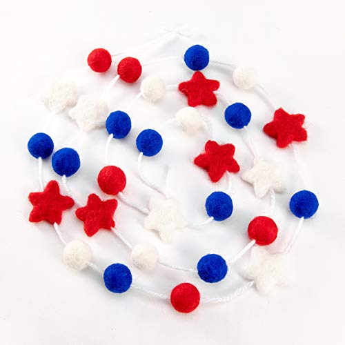 CINPIUK 4th of July Garland Felt Ball Star Banner Patriotic Red White and Blue Pom Pom Bunting for Independence Day Tiered Tray Decor Memorial Day Labor Day Veterans Day Decoration