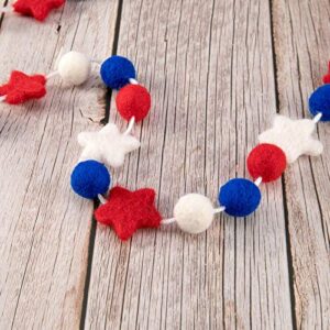 CINPIUK 4th of July Garland Felt Ball Star Banner Patriotic Red White and Blue Pom Pom Bunting for Independence Day Tiered Tray Decor Memorial Day Labor Day Veterans Day Decoration