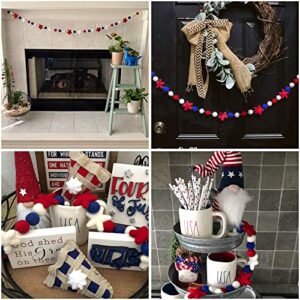 CINPIUK 4th of July Garland Felt Ball Star Banner Patriotic Red White and Blue Pom Pom Bunting for Independence Day Tiered Tray Decor Memorial Day Labor Day Veterans Day Decoration