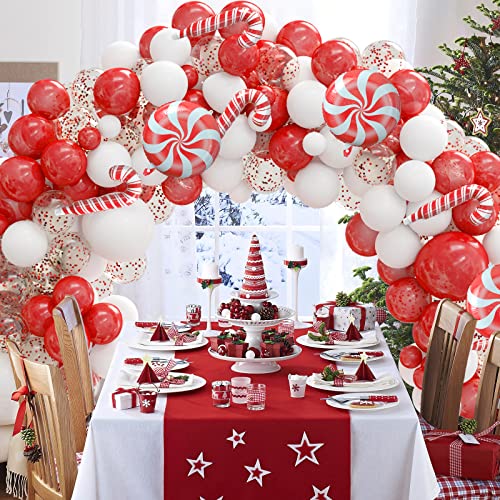 Christmas Balloon Garland Arch Kit - 118 Pieces Red White Confetti Latex Balloons with Candy Cane Balloons for Holiday Christmas Candy Themed Birthday Baby Shower Wedding Party Decorations