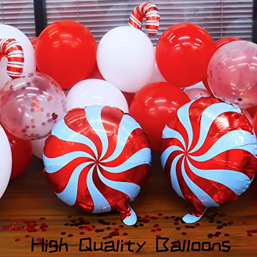 Christmas Balloon Garland Arch Kit - 118 Pieces Red White Confetti Latex Balloons with Candy Cane Balloons for Holiday Christmas Candy Themed Birthday Baby Shower Wedding Party Decorations