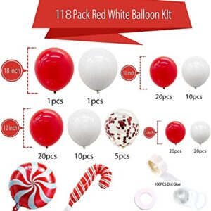 Christmas Balloon Garland Arch Kit - 118 Pieces Red White Confetti Latex Balloons with Candy Cane Balloons for Holiday Christmas Candy Themed Birthday Baby Shower Wedding Party Decorations