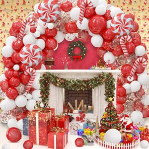 Christmas Balloon Garland Arch Kit - 118 Pieces Red White Confetti Latex Balloons with Candy Cane Balloons for Holiday Christmas Candy Themed Birthday Baby Shower Wedding Party Decorations