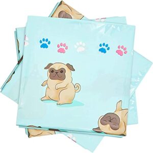 Pug Tablecloth for Dog Birthday Party (Blue, 54 x 108 Inches, 3 Pack)