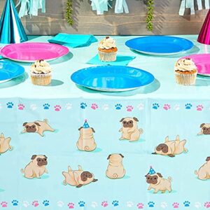 Pug Tablecloth for Dog Birthday Party (Blue, 54 x 108 Inches, 3 Pack)