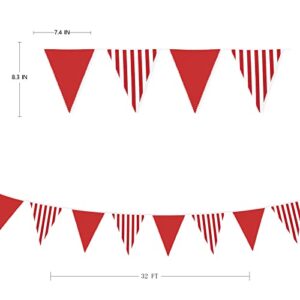 32Ft Red and White Striped Pennant Banner Fabric Triangle Flag Bunting Garland Streamer for Carnival Circus Kids Birthday Wedding Christmas New Years Party Outdoor Garden Hanging Festivals Decoration