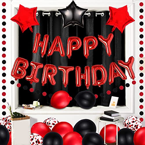 Red 23RD Birthday Party Decorations Supplies Red theme 16inch Red Foil Happy Birthday Balloons Banner Happy Birthday sash Foil Black Curtains Foil Balloons Number Red 23 Risehy