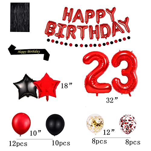 Red 23RD Birthday Party Decorations Supplies Red theme 16inch Red Foil Happy Birthday Balloons Banner Happy Birthday sash Foil Black Curtains Foil Balloons Number Red 23 Risehy