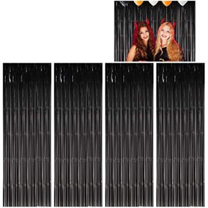 moohome 4 pack 3ft x 8ft black foil fringe curtain, tinsel door fringe backdrop curtain for birthday wedding engagement graduation celebration bachelorette party decorations