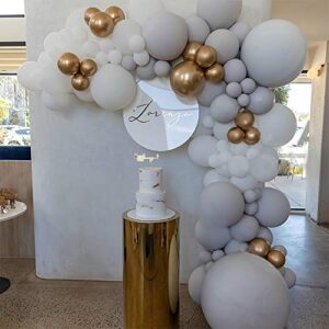 white gray balloon arch garland kit with metallic gold balloons 124 pack, 18″12″10″5″ premium latex balloon garland set for birthday party decoration baby shower wedding bachelorette party backdrop