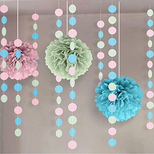 52 ft Pastel Party Decorations Easter Garlands Hanging Pink Blue Green Circle Dots Streamer Banner Backdrop for Spring Theme Birthday Party Decorations Unicorn Mermaid Party Supplies