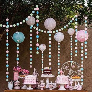 52 ft Pastel Party Decorations Easter Garlands Hanging Pink Blue Green Circle Dots Streamer Banner Backdrop for Spring Theme Birthday Party Decorations Unicorn Mermaid Party Supplies