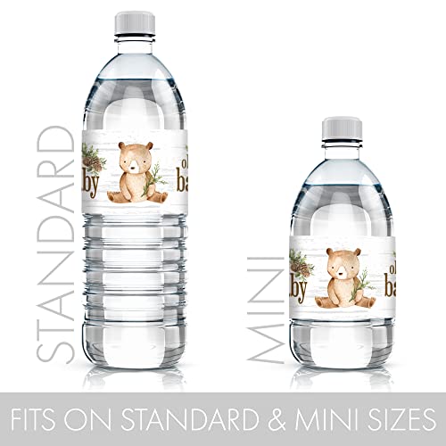 Woodland Bear Baby Shower Water Bottle Labels - Brown Bear Waterproof Wrappers - 24 Stickers