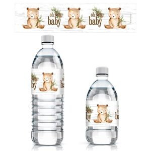 Woodland Bear Baby Shower Water Bottle Labels - Brown Bear Waterproof Wrappers - 24 Stickers