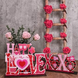 Bunny Chorus Valentines Day Decor Love Wooden Table Sign 3pcs, Romantic Tabletop Centerpiece Ornaments Gift, Dining Room Table Wedding Anniversary Party Supplies Décor Tiered Tray Decor