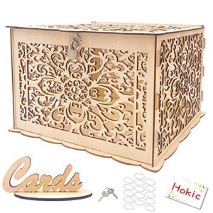 hooqict diy wedding card box with lock large rustic wood wedding gift money box holder for graduation parties wedding reception bridal baby shower birthday