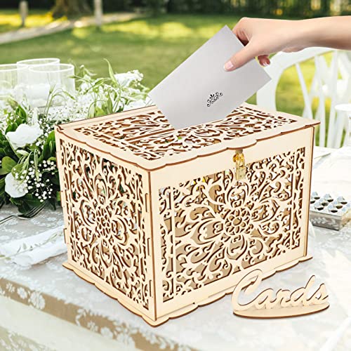 Hooqict DIY Wedding Card Box with Lock Large Rustic Wood Wedding Gift Money Box Holder for Graduation Parties Wedding Reception Bridal Baby Shower Birthday