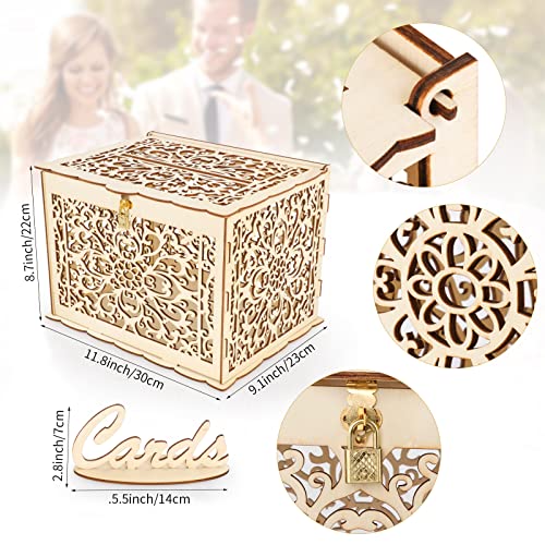 Hooqict DIY Wedding Card Box with Lock Large Rustic Wood Wedding Gift Money Box Holder for Graduation Parties Wedding Reception Bridal Baby Shower Birthday