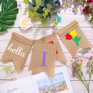 Hello Spring Banner Burlap Decoration Hello Spring Hanging Banner Garland Spring Home Mantel Fireplace Party Hanging Decoration for Door Mantel Fireplace Party Hanging Supplies