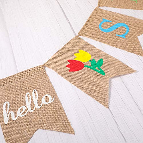 Hello Spring Banner Burlap Decoration Hello Spring Hanging Banner Garland Spring Home Mantel Fireplace Party Hanging Decoration for Door Mantel Fireplace Party Hanging Supplies