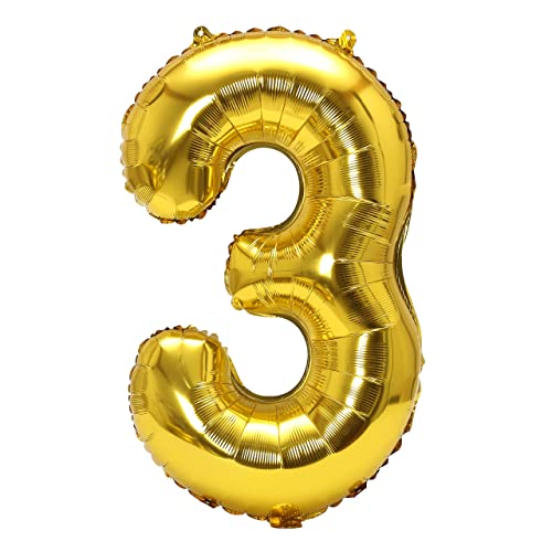 YPSelected 32 Inch Large Foil Helium Number Balloon Birthday Wedding Party 0-9 (Gold, 3)