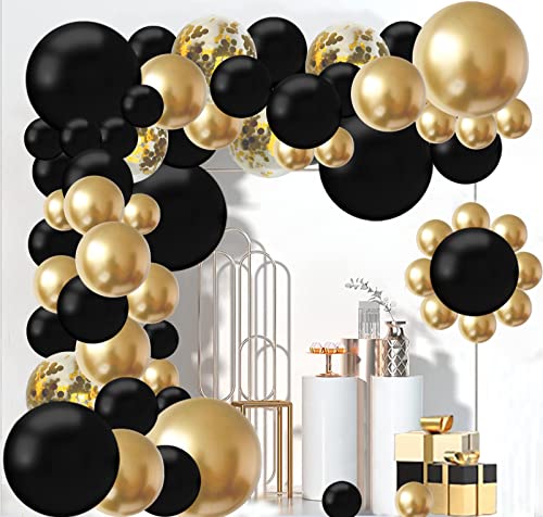 Black and Gold Balloon Garland Kit-126Pcs Black and Gold Balloons Party Decorations with 4 Different Sizes Black and Gold Latex Party Balloons for Birthday Graduation Father's Day New Years.