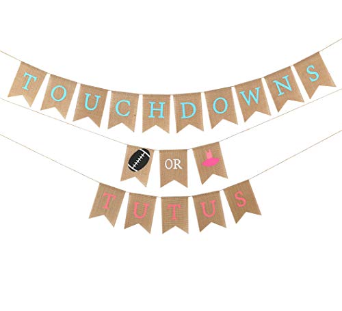 Baby Gender Reveal Party Supplies - Burlap Banner for Gender Reveal,Perfect Gender Reveal Ideas Theme, Boy or Girl Banner for Party Decorations, Unique Baby Shower Ideas (Touchdowns OR Tutus Banner)